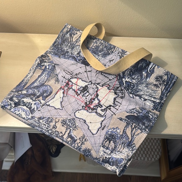 Dior | Bags | Dior Gwp Blue And Beige Tote Bag With World Map Design ...